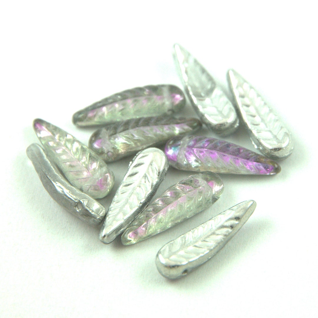 12pcs Czech Pressed Glass Beads Feather 5x17 Mm Crystal - Etsy