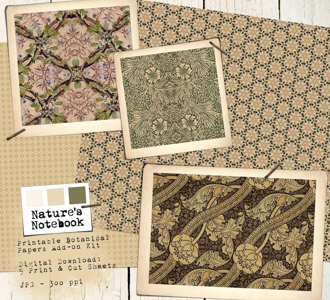 Nature's Notebook Printable Botanical Papers, Digital Background Papers ...