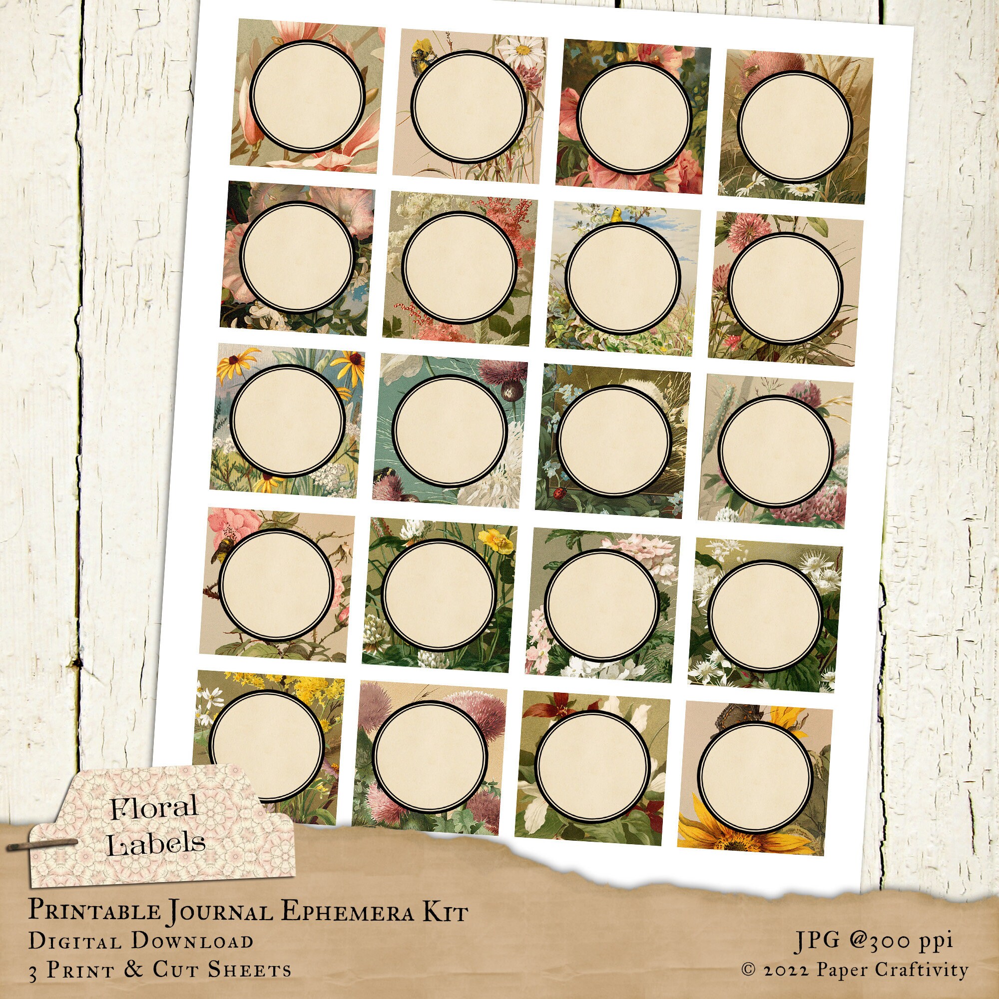 Floral Labels, Junk Journal Botanical Labels, Flower Embellishments for ...