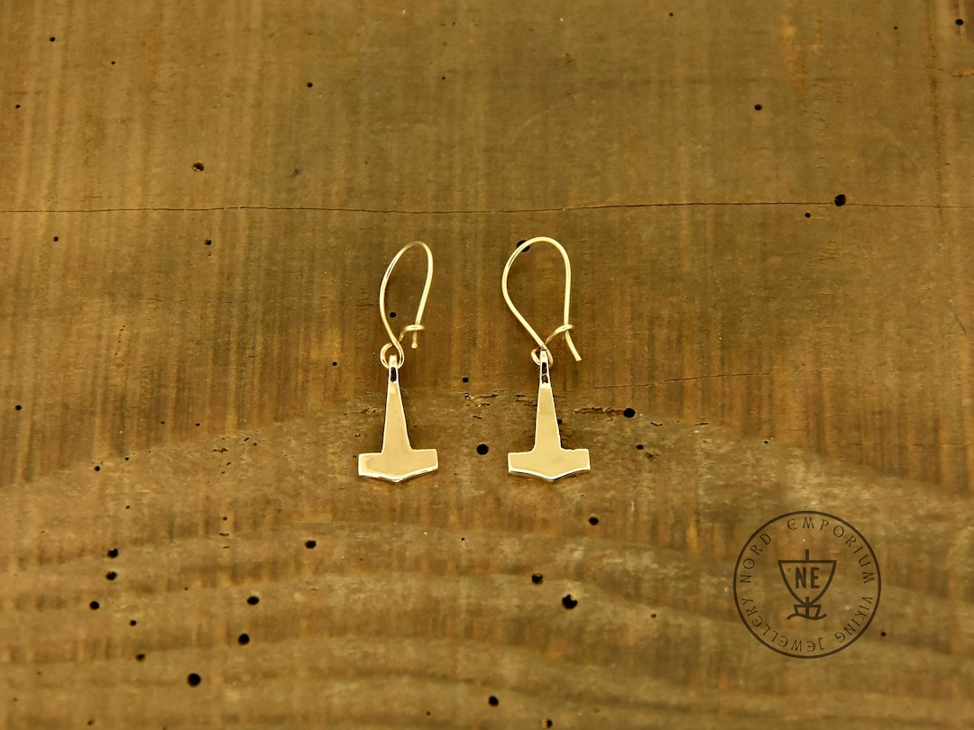 Thor's Hammer Earrings 9ct Yellow Gold Norse Jewellery: Thor, Handmade ...