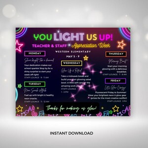 Glow Theme Teacher Appreciation Week Flyer: Neon Itinerary (CANVA ...