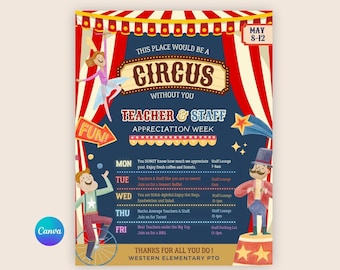 Circus Themed Teacher Appreciation Week Itinerary Poster Big Top Theme ...
