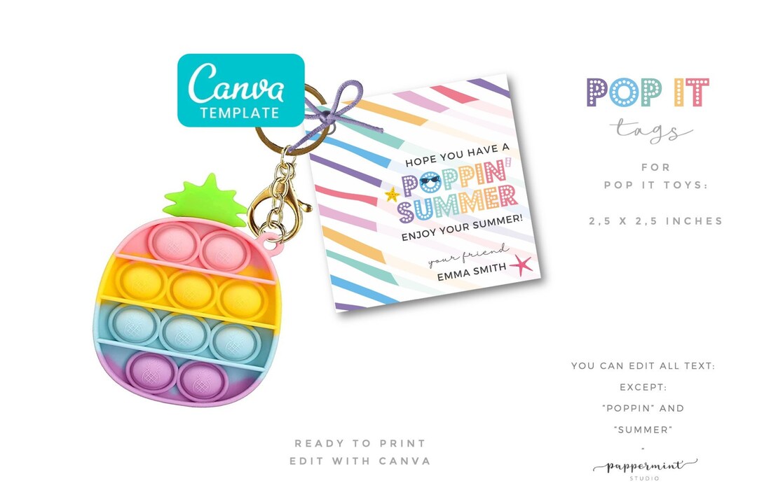 Summer Pop It Tags: Printable End of Year Gift (canva Template) - Etsy