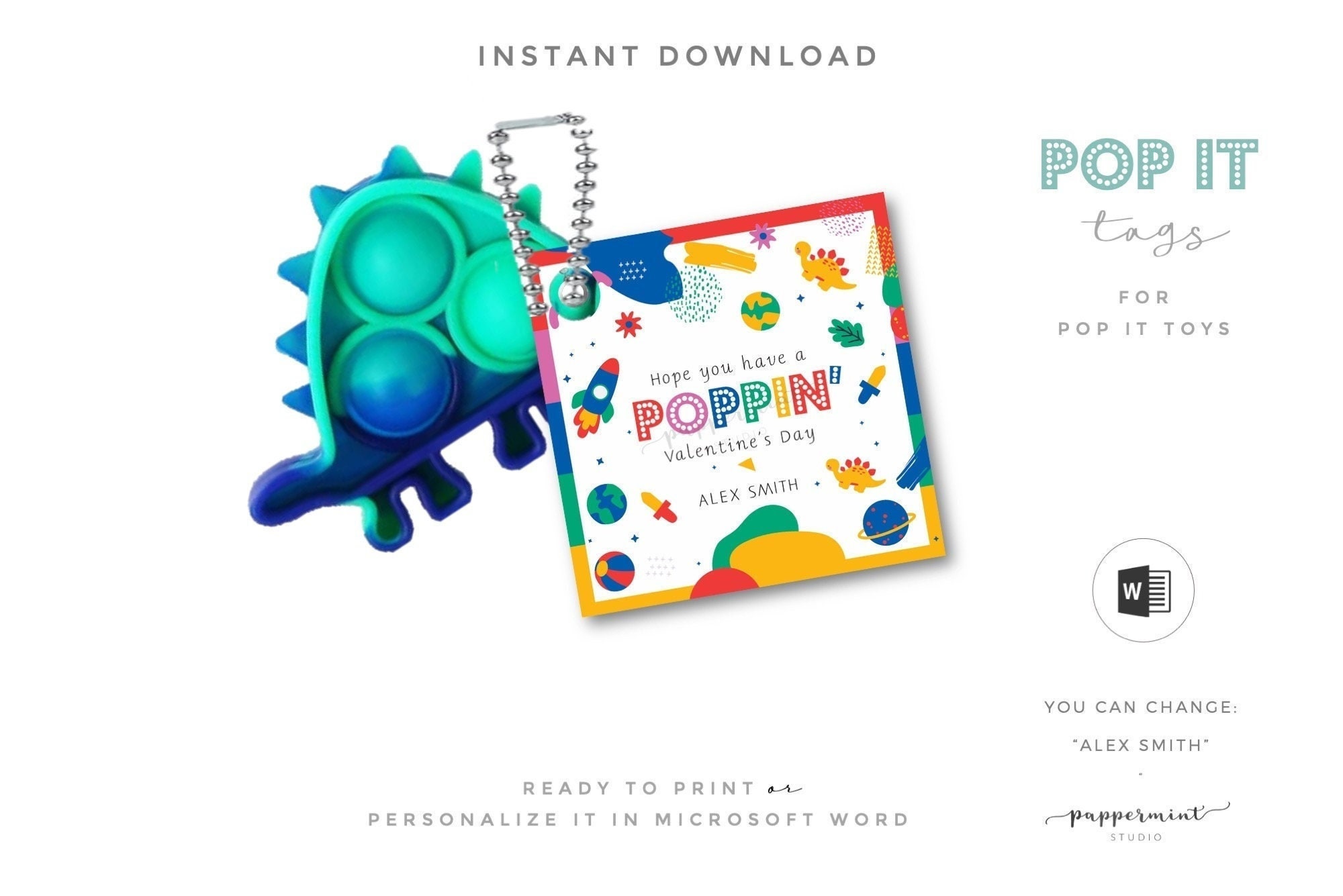 Valentines Pop It Gift Tags Personalized Pop It Tag Teacher | Etsy