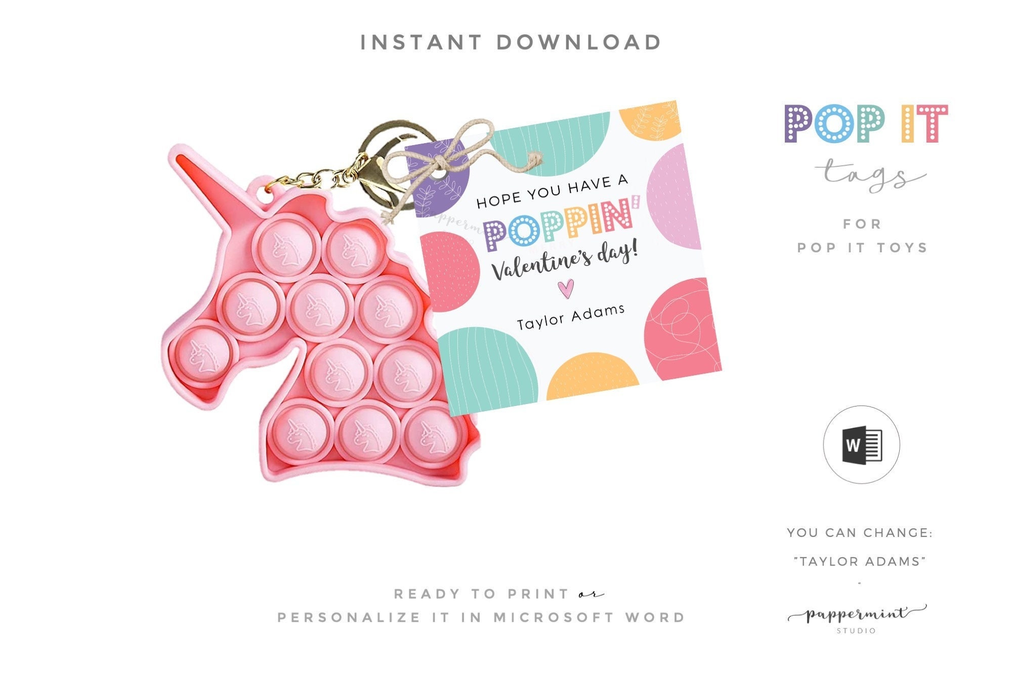 Valentines Pop It Gift Tags Personalized Pop It Tag Teacher | Etsy