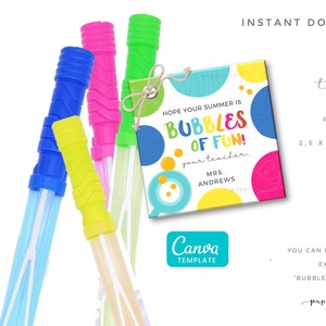 Editable End of School Year Tags, End of Schoolbubbles Gift Tags ...