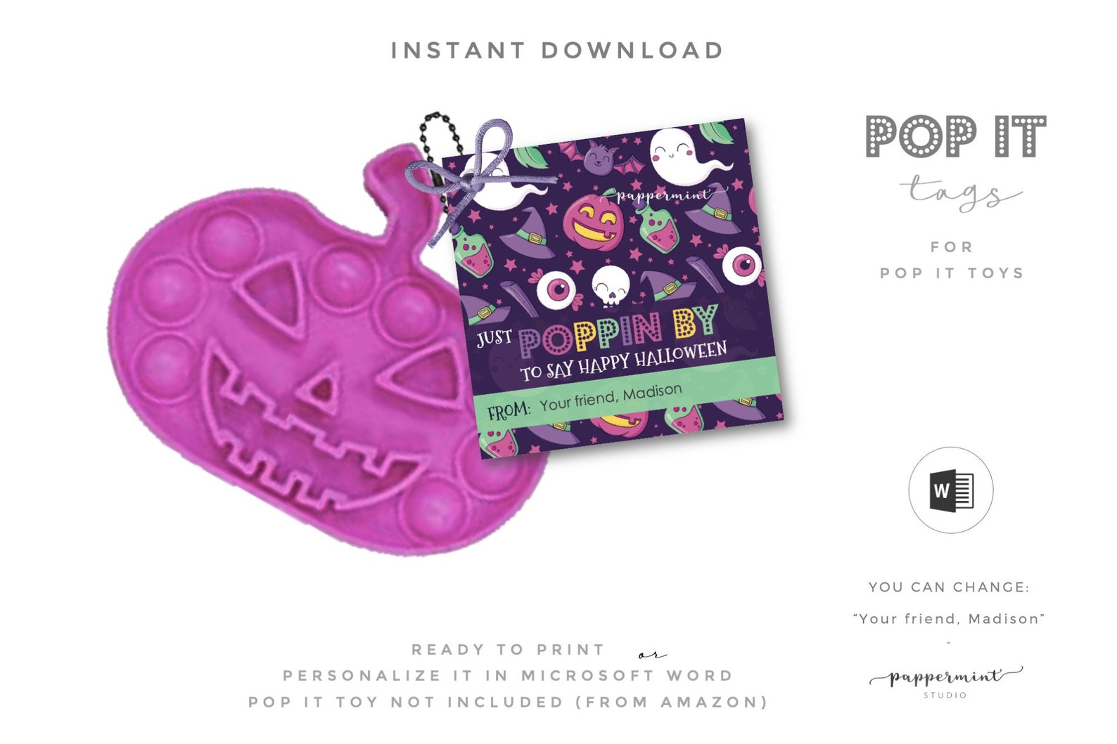Halloween Pop It Tags Poppin Halloween Happy Halloween - Etsy