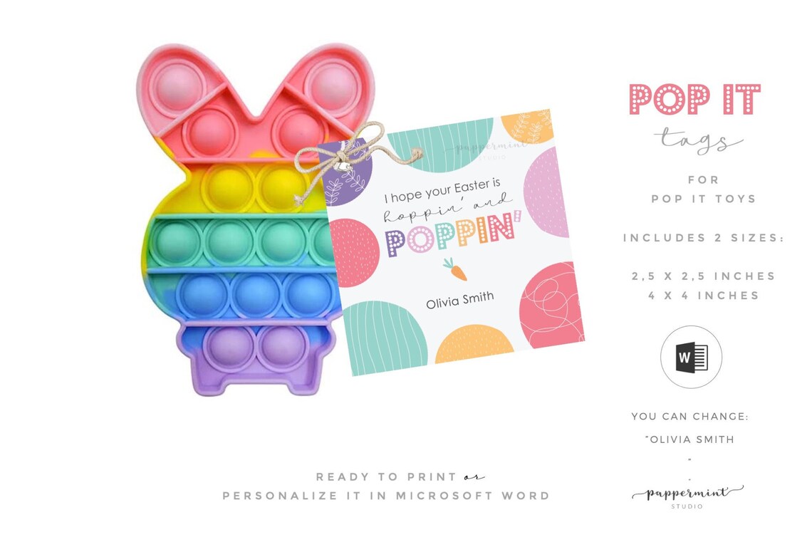 Easter Pop It Gift Tags Personalized Pop It Tag Teacher - Etsy