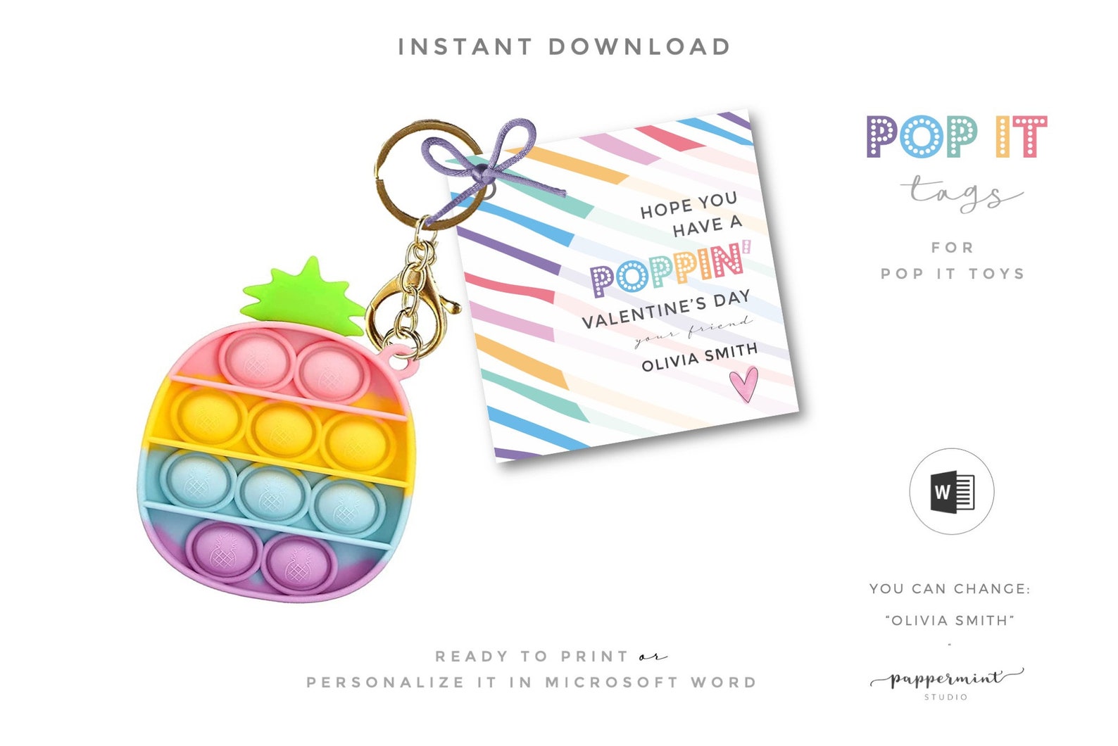 Valentines Pop It Gift Tags Personalized Pop It Tag Teacher - Etsy