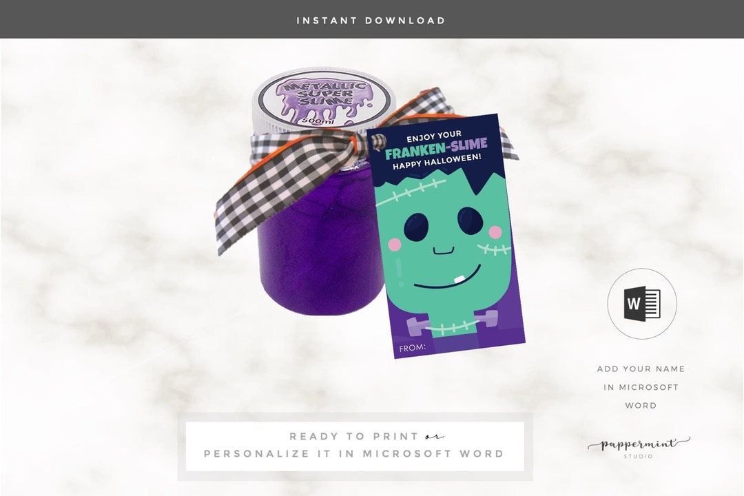 Franken-slime Halloween Tag, Halloween Printable, Halloween Party Favor ...