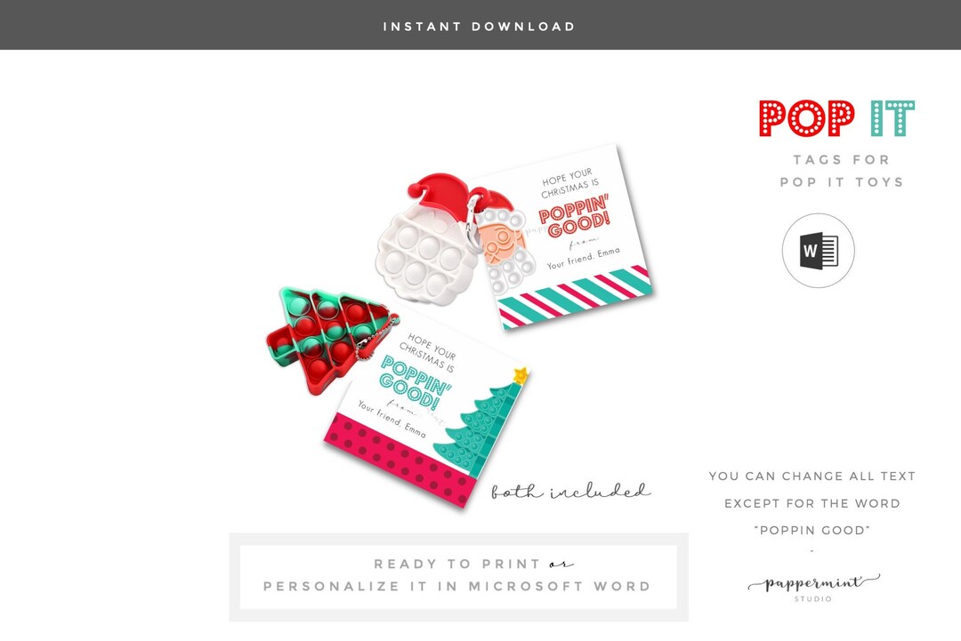 Personalized Christmas Pop It Gift Tags: Teacher School Gifts (INSTANT ...