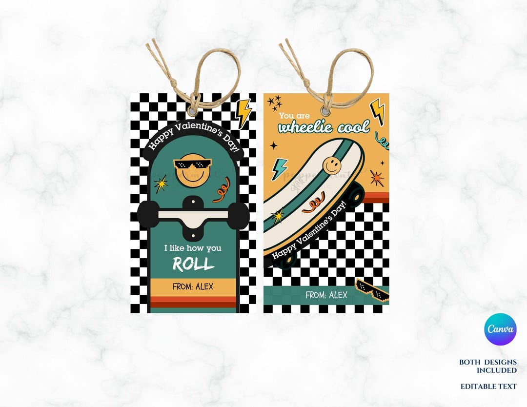 Skateboard Valentine's Day Treat Tags, Skater Cards (CANVA Editable PDF ...