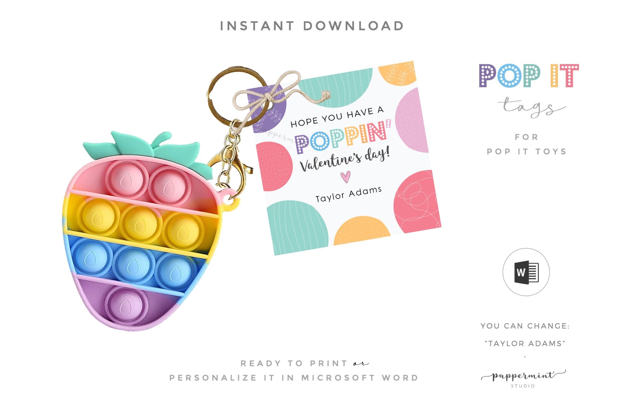 Valentines Pop It Gift Tags: Personalized Teacher Gifts (instant ...