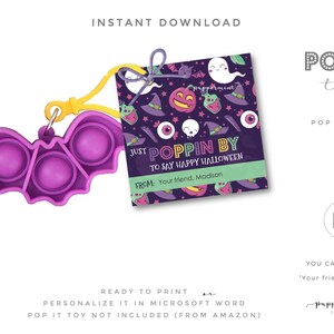 Halloween Pop It Tags, Poppin Halloween, Happy Halloween, Editable in ...