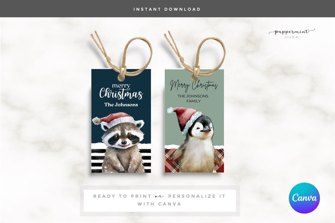 Christmas Animal Gift Tags | Printable, Editable in Canva - Etsy