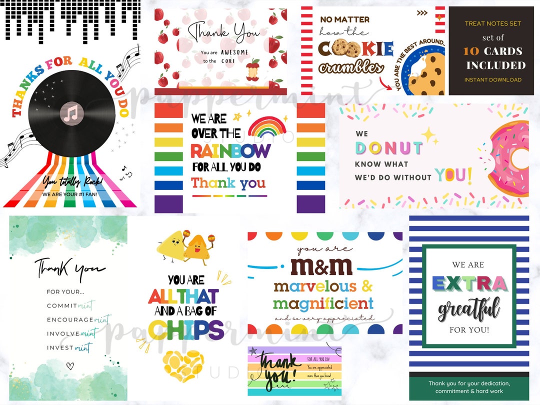 INSTANT Download Teacher/employee Treat Notes Set of 10 Cards - Etsy