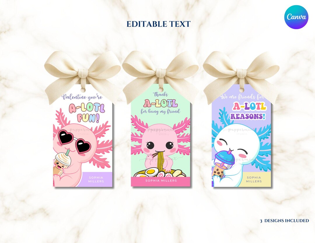 Axolotl Valentines Day Tags, Printable Classroom Valentines Day Cards ...