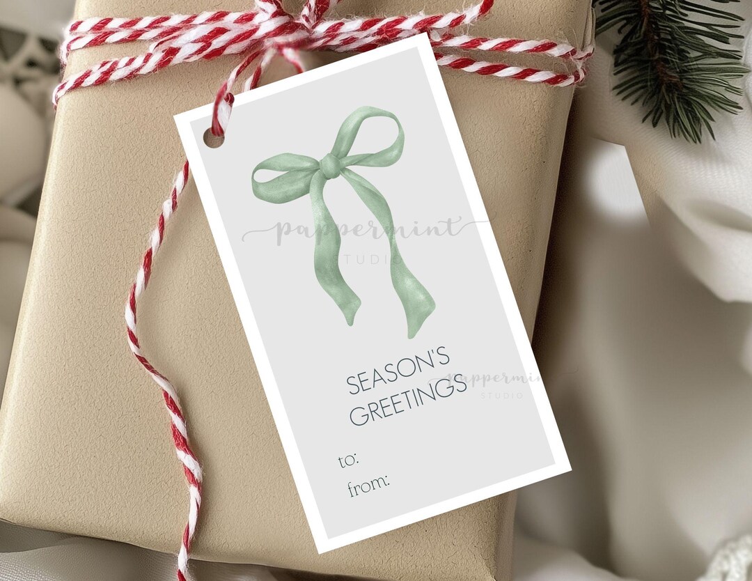 Watercolor Bow Gift Tags: Printable Christmas Tags (canva Template) - Etsy