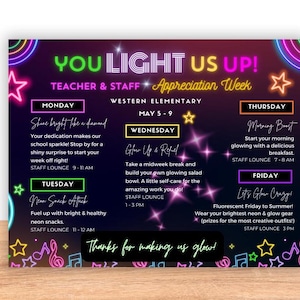 Glow Theme Teacher Appreciation Week Flyer: Neon Itinerary (CANVA ...