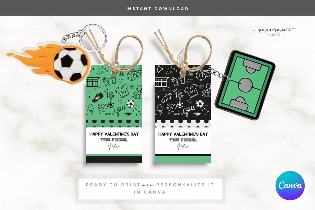Soccer Valentines Day Cards: DIY Printable Tags (CANVA) - Etsy