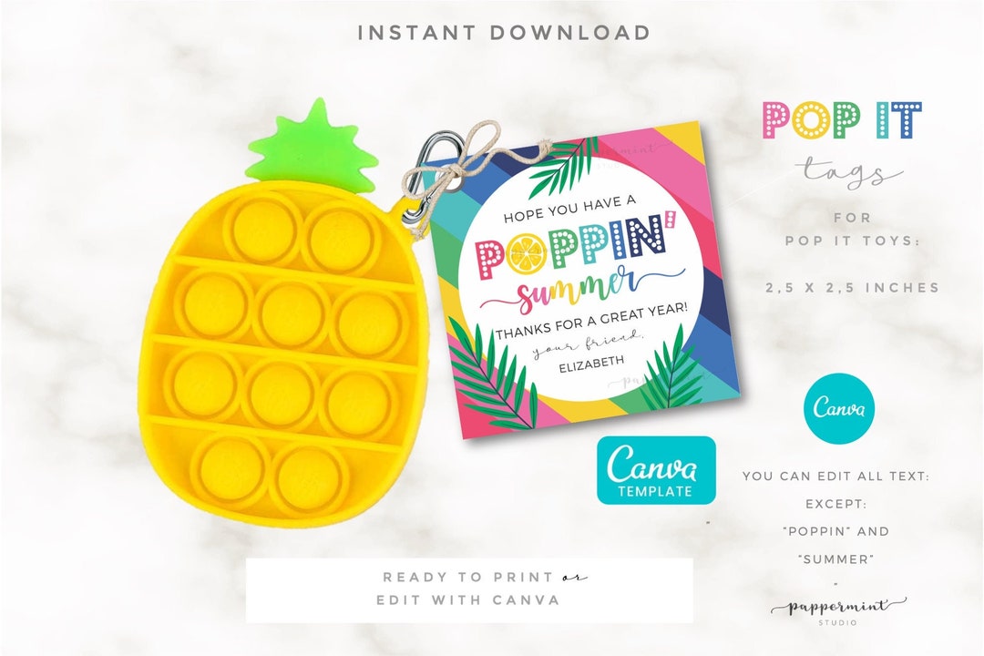 SUMMER Pop It Tags, Summer Poppin Favors Tag, Teacher School Gifts Tag ...