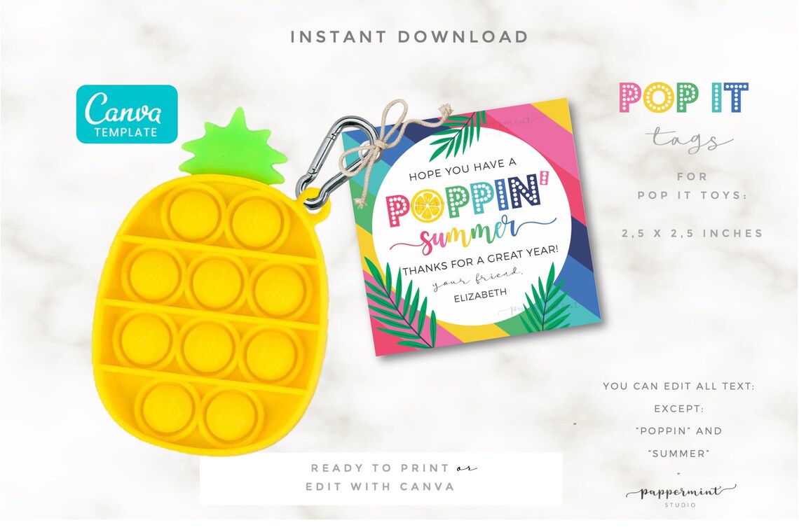 SUMMER Pop It Tags Summer Poppin Favors Tag Teacher School - Etsy