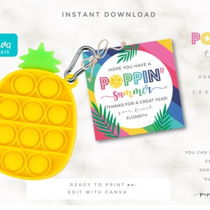 SUMMER Pop It Tags, Summer Poppin Favors Tag, Teacher School Gifts Tag ...