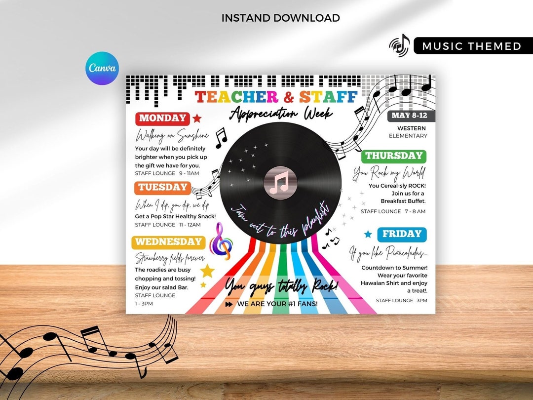 Music Teacher Appreciation Week Flyer: Rock and Roll Itinerary (CANVA ...