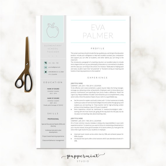 Elementary Teacher Resume Template for Word & Pages Teacher | Etsy