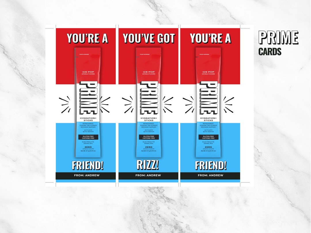 Prime Sticks Valentine Cards, Boys Valentines, PRIME Cards for ...