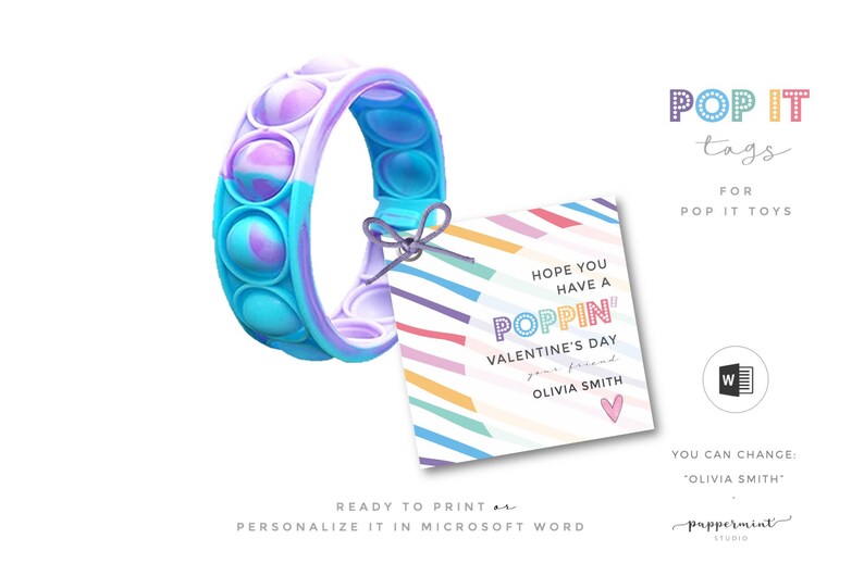 Valentines Pop It Gift Tags Personalized Pop It Tag Teacher - Etsy