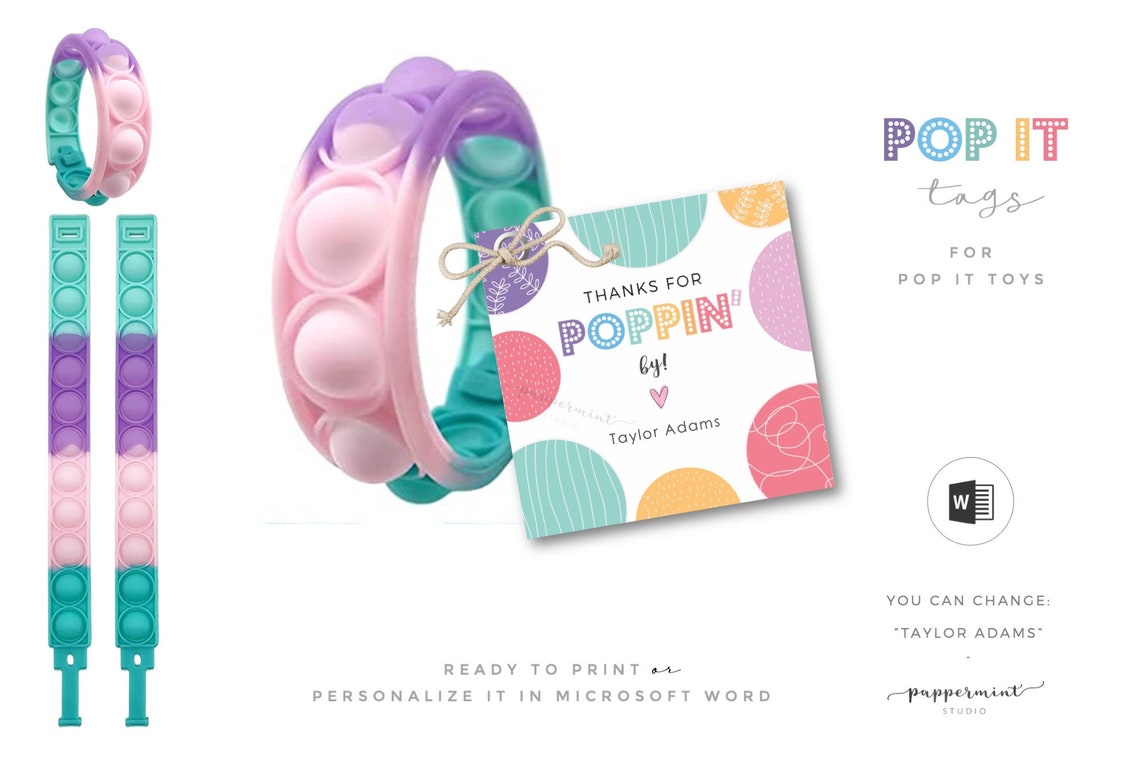 Pop It Gift Tags Thanks for Poppin By Pop It Tag Editable | Etsy