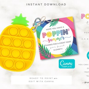 SUMMER Pop It Tags, Summer Poppin Favors Tag, Teacher School Gifts Tag ...