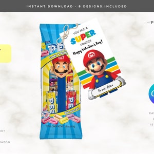 SUPER MARIO Valentines Tags for Kids Mario Kart Class Valentines Tags ...