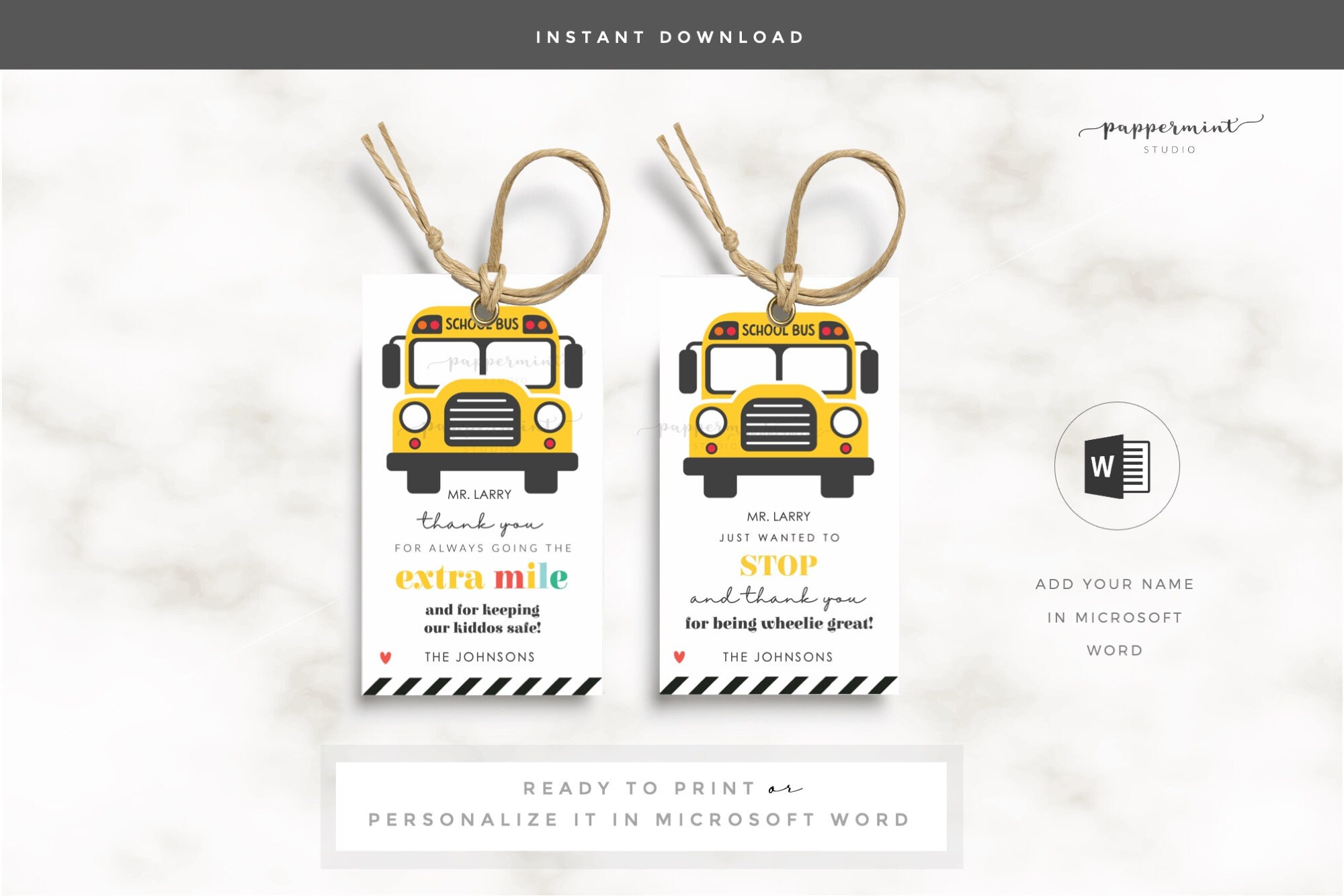 School Bus Driver Appreciation Gift Tag: Editable Thank You (microsoft ...