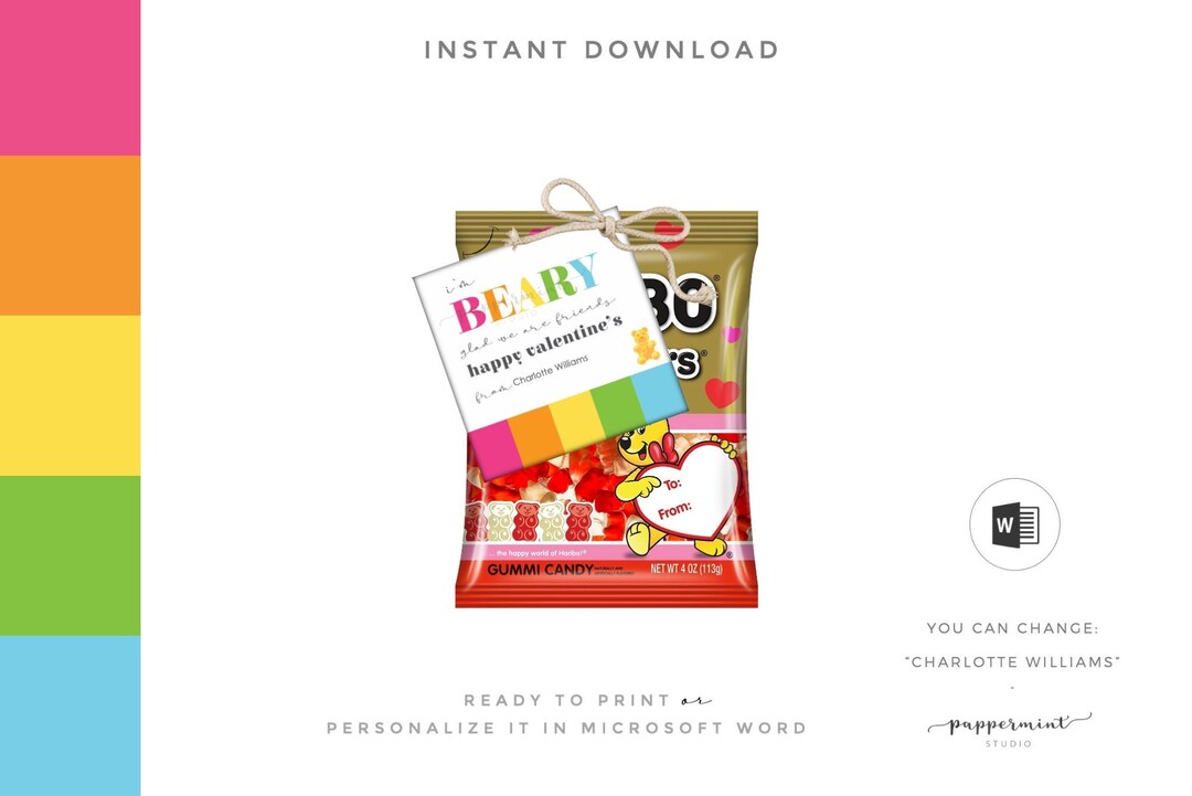Gummy Bear Valentine's Day Printable Tag: Beary Valentine (PDF) - Etsy