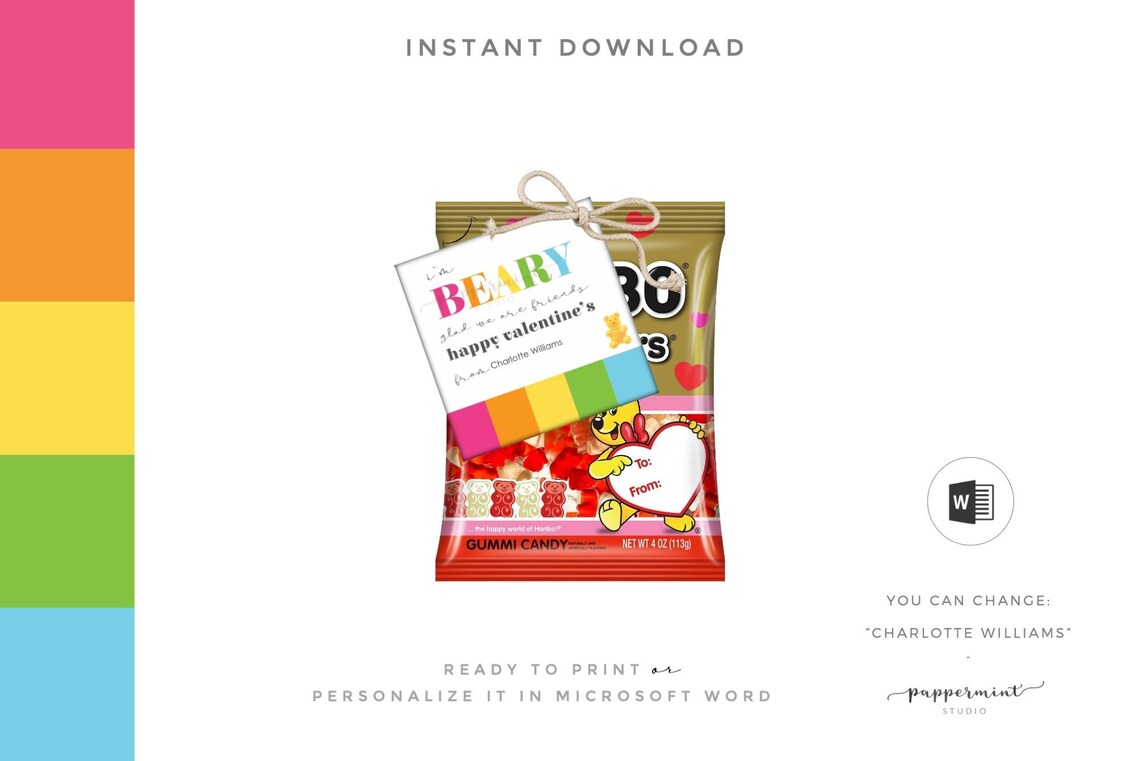Gummy Bear Valentine's Day Printable Tag Beary Valentine - Etsy