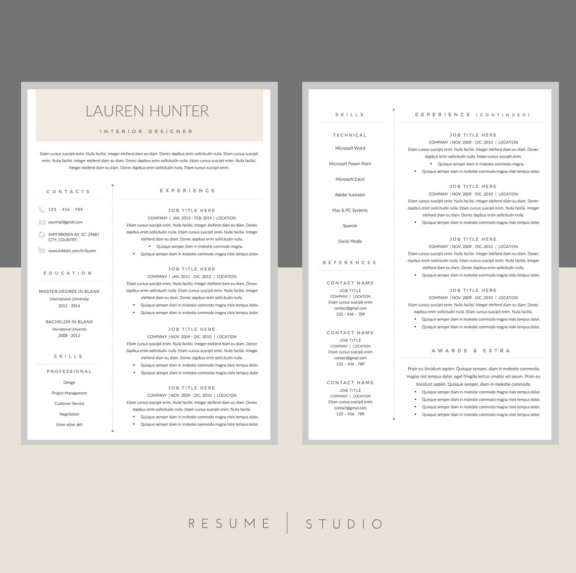 Teacher Resume Template With Cover Letter Template for WORD - Etsy