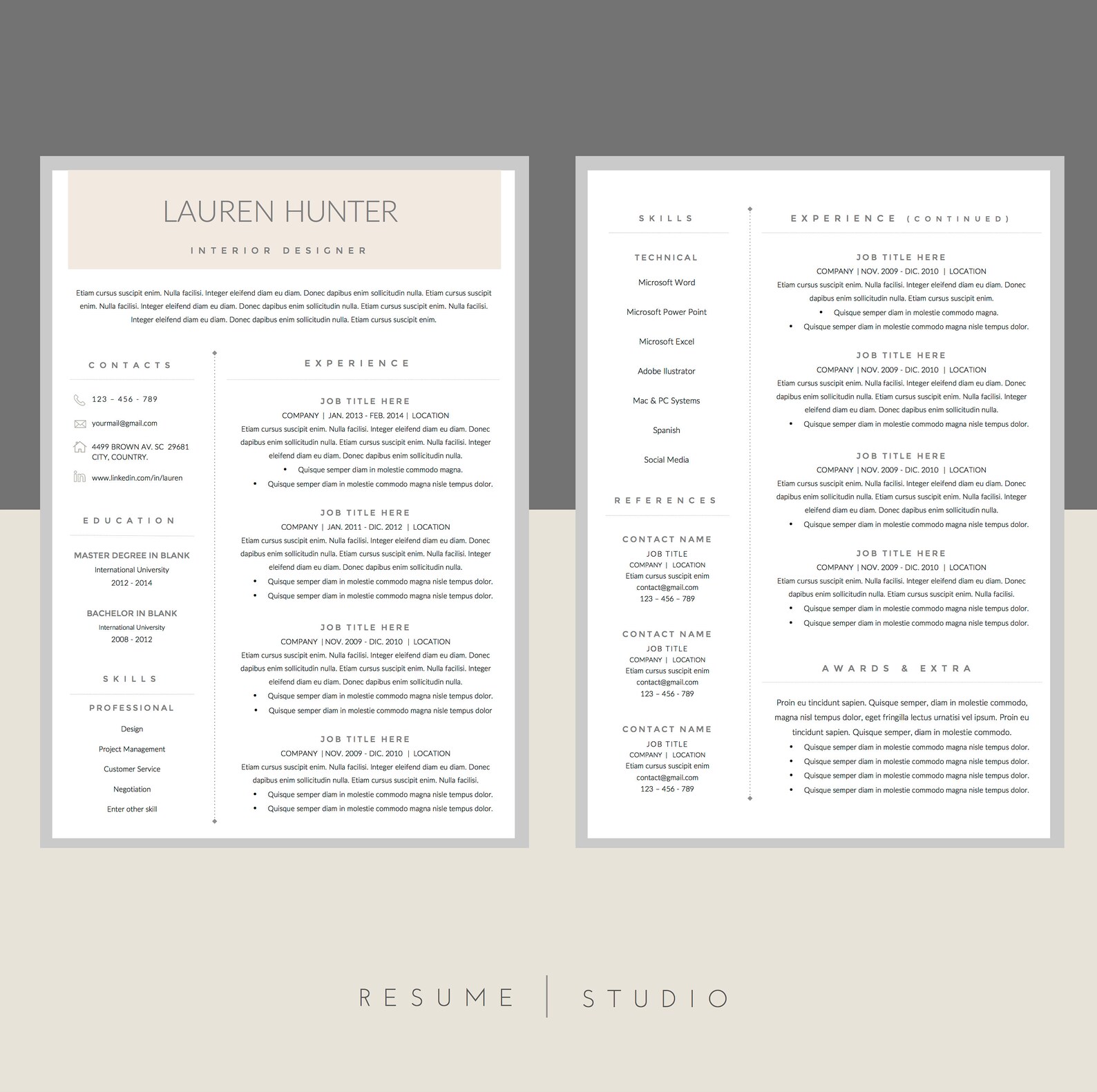 Teacher Resume Template With Cover Letter Template for WORD - Etsy