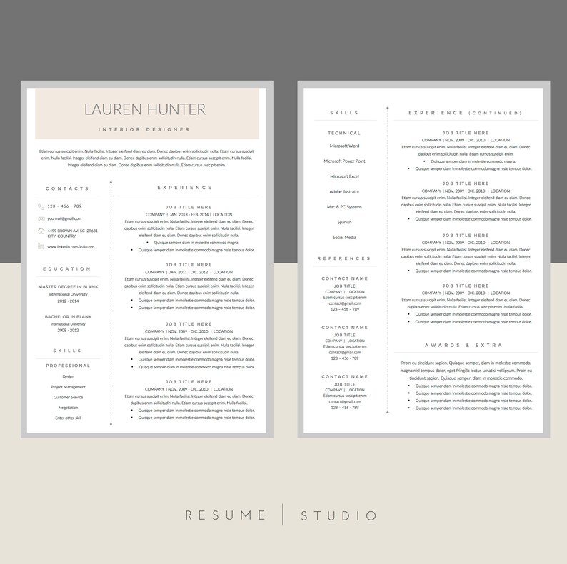 Teacher Resume Template With Cover Letter Template for WORD - Etsy