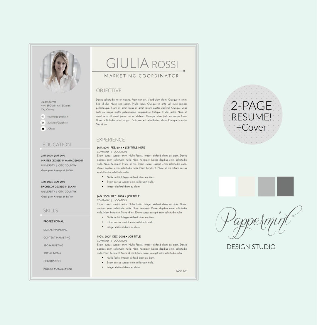 Professional Resume Template With Cover Letter Template for WORD |PC or ...