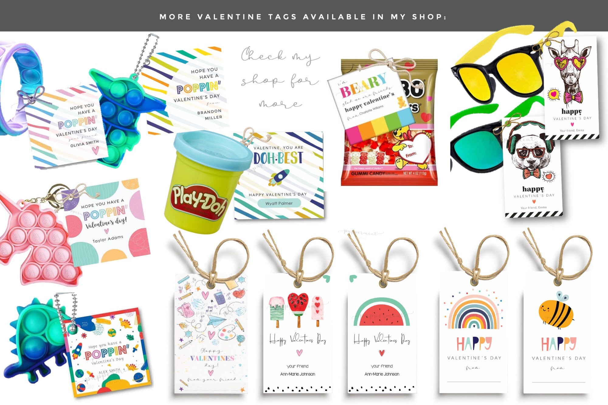 Valentines Pop It Gift Tags Personalized Pop It Tag Teacher | Etsy