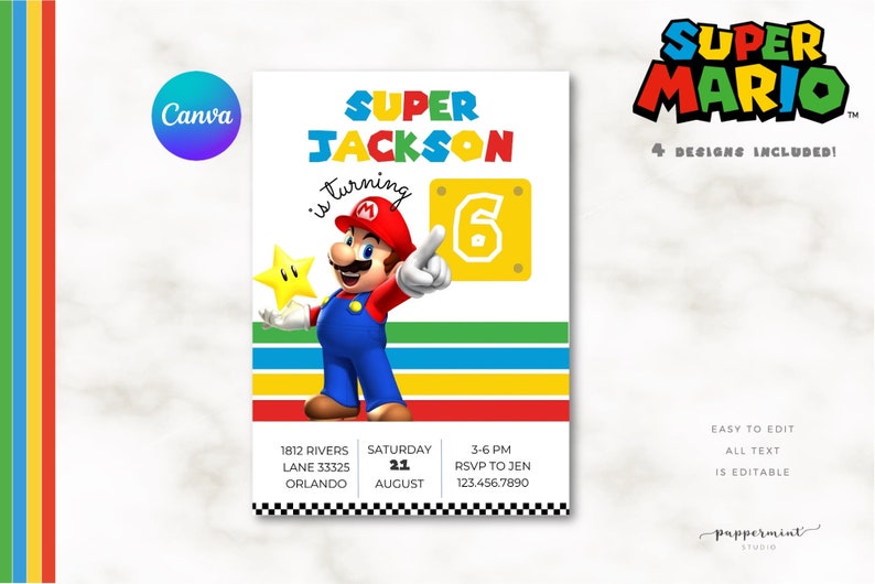 SUPER MARIO Party Invitation Mario Birthday Editable CANVA - Etsy