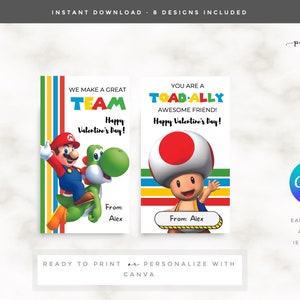 SUPER MARIO Valentines Tags for Kids Mario Kart Class Valentines Tags ...