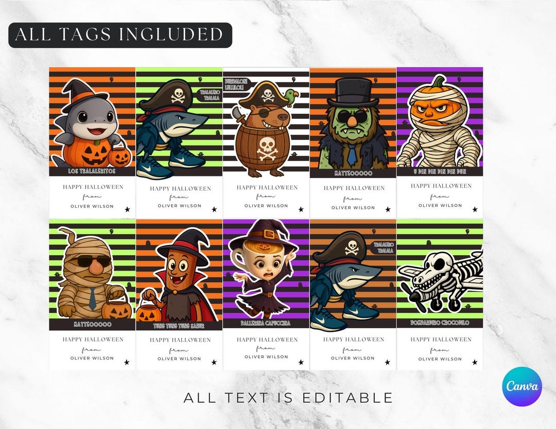 Halloween Treat Tags for Kids, Tralalero Tralala, Printable DIY Tags ...