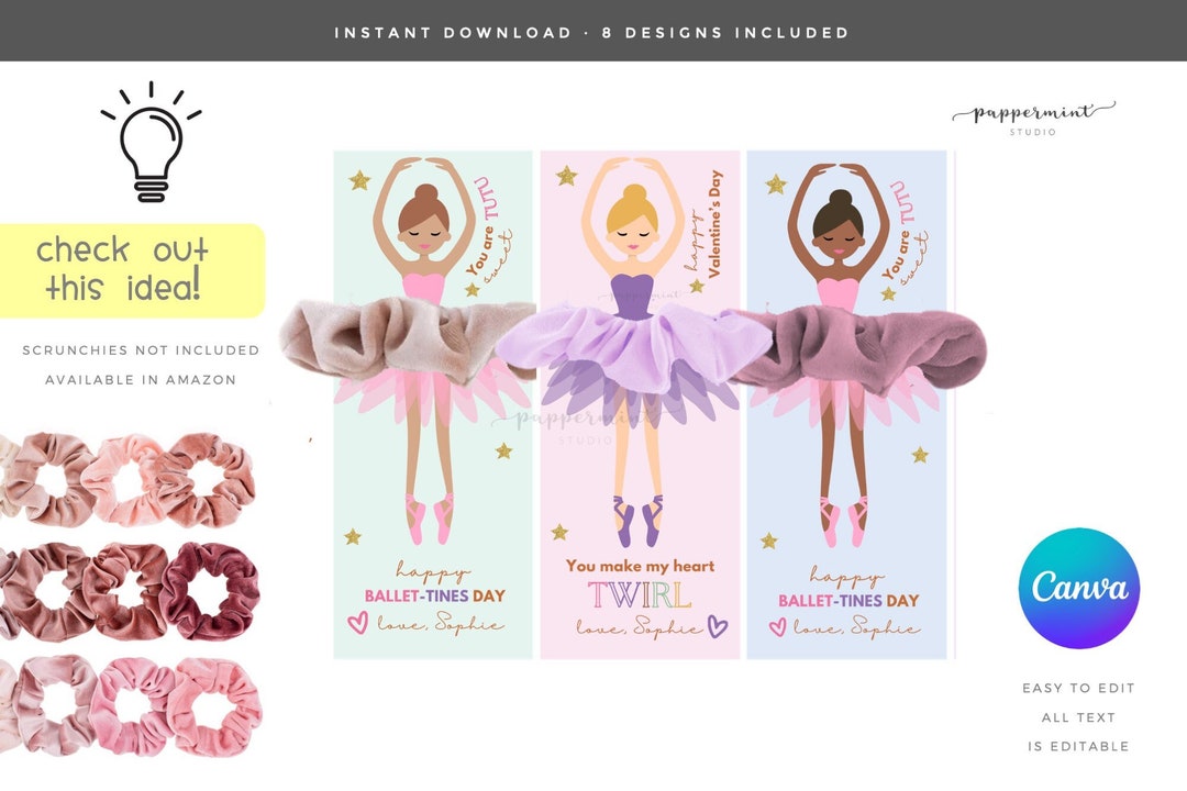 Ballerina Valentines Day Cards: Tutu Sweet Scrunchie Template (CANVA ...
