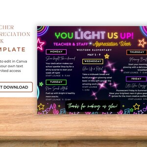 Glow Theme Teacher Appreciation Week Flyer: Neon Itinerary (CANVA ...