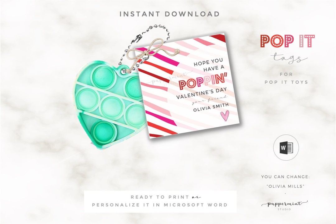 Valentines Pop It Gift Tags, Personalized Pop It Tag, Teacher School ...