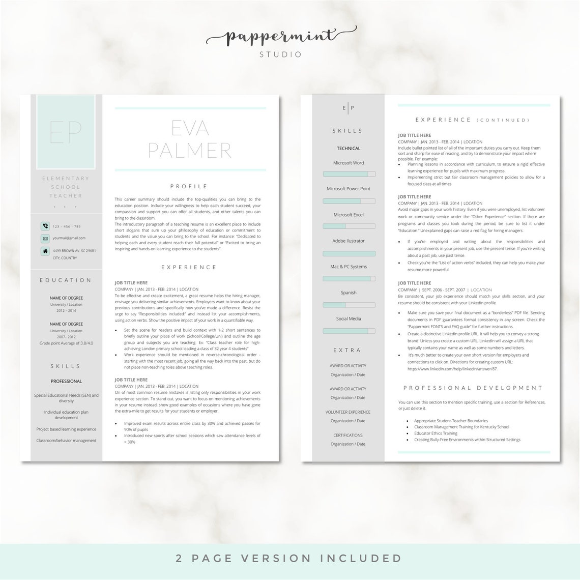 Elementary Teacher Resume Template for Word & Pages Teacher | Etsy