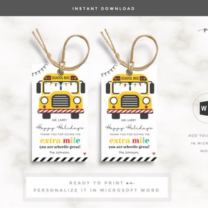 School Bus Driver Appreciation Gift Tag: Editable Thank You (microsoft ...
